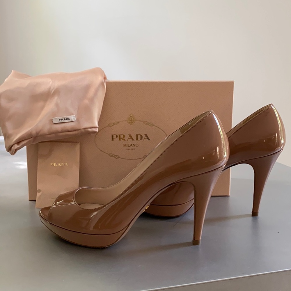 Prada Platform Nude Patent Leather Heel - Gem